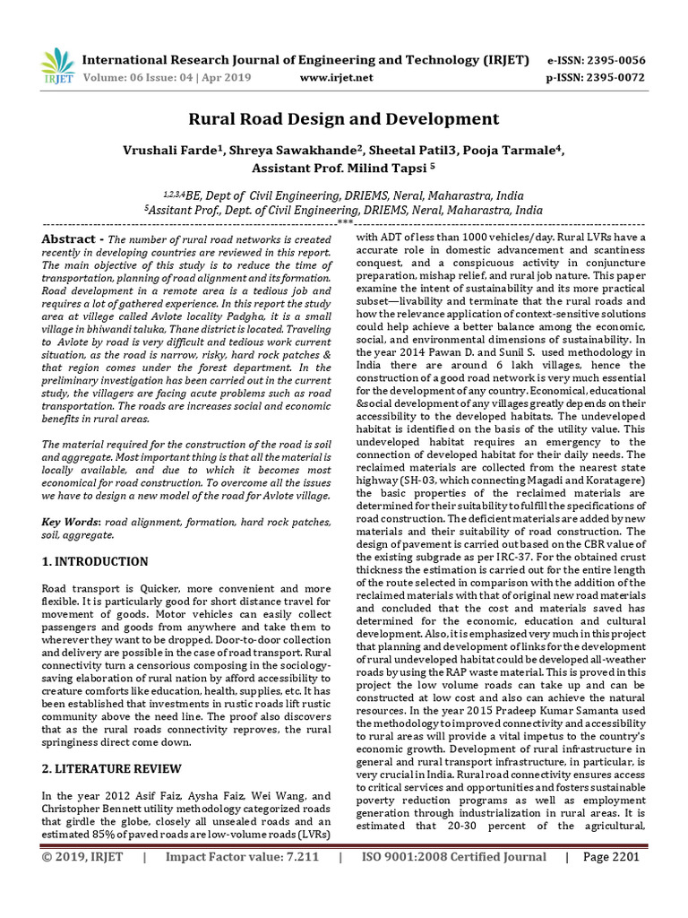 Rural Road Design and Development | PDF | Road | Transport