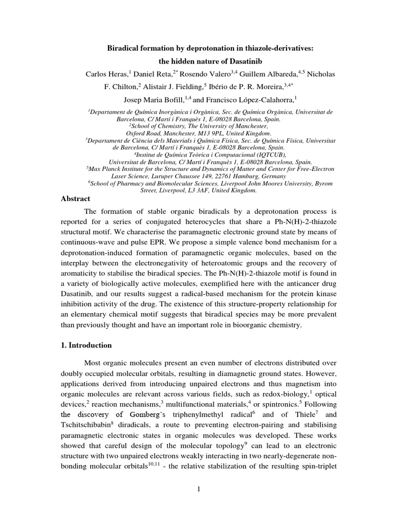 Biradical Formation by Deprotonation in Thiazole Derivatives The Hidden ...