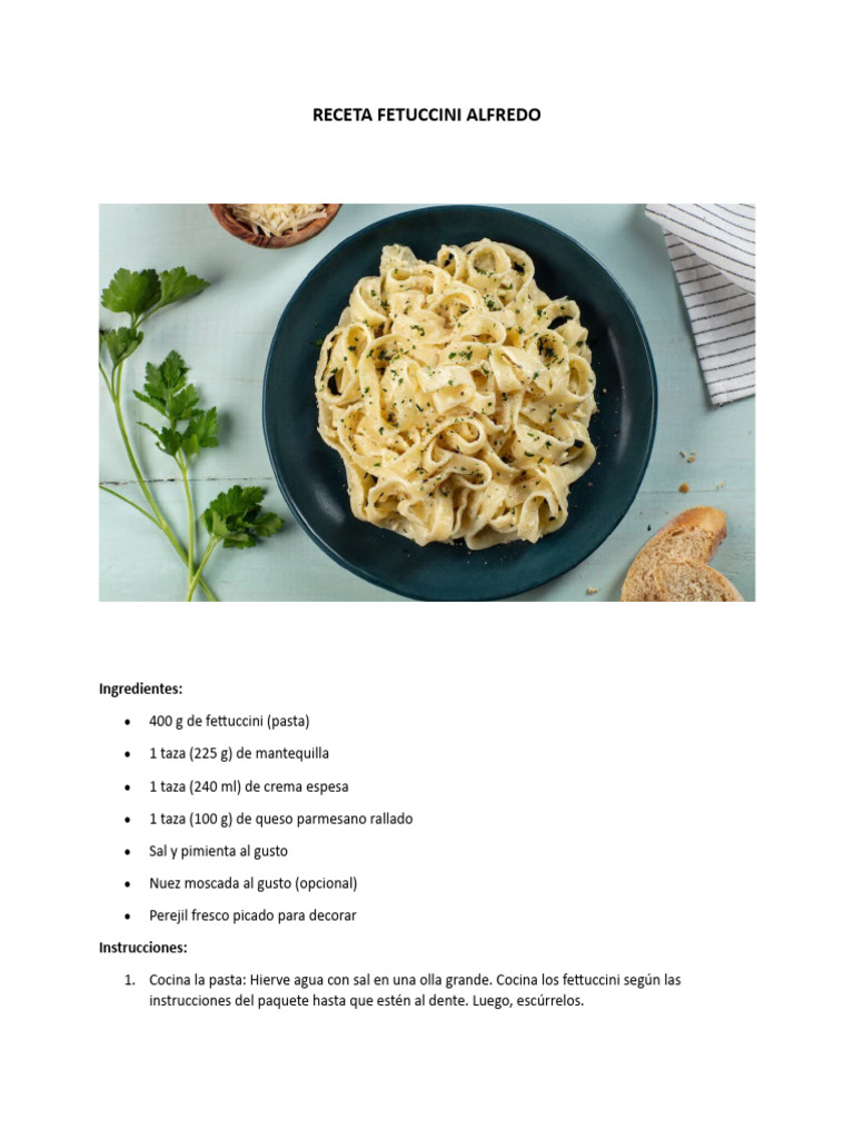 Receta Fetuccini Alfredo | PDF