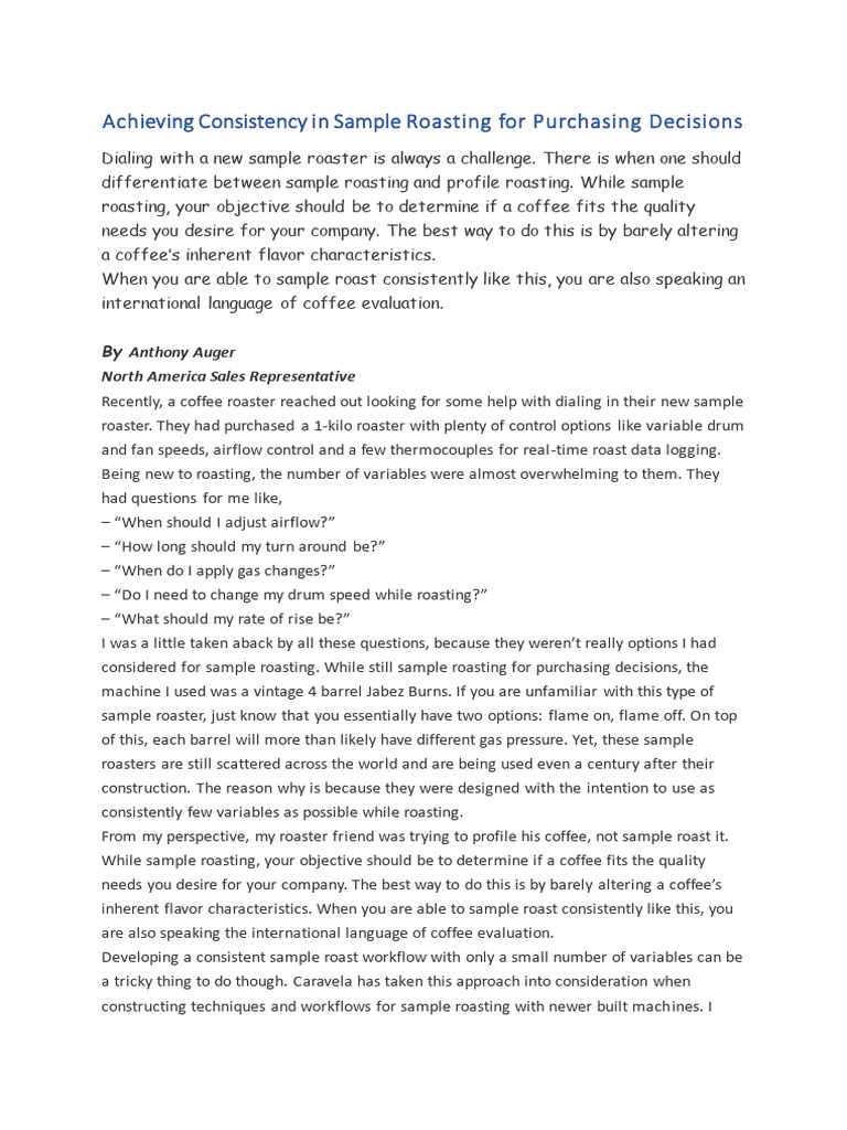 Achieving Consistency in Sample Roasting For Purchasing Decisions | PDF
