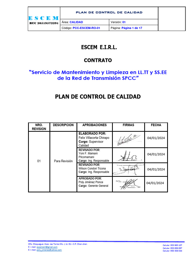 3.-Plan de Control de Calidad | PDF | Calidad (comercial) | Sistema de ...