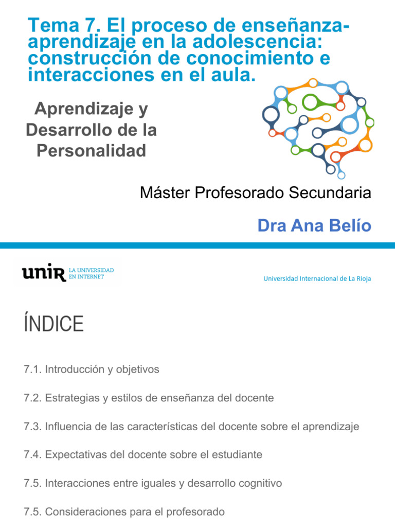 Aprendizaje Unir T7 | PDF | Enseñando | Aprendizaje