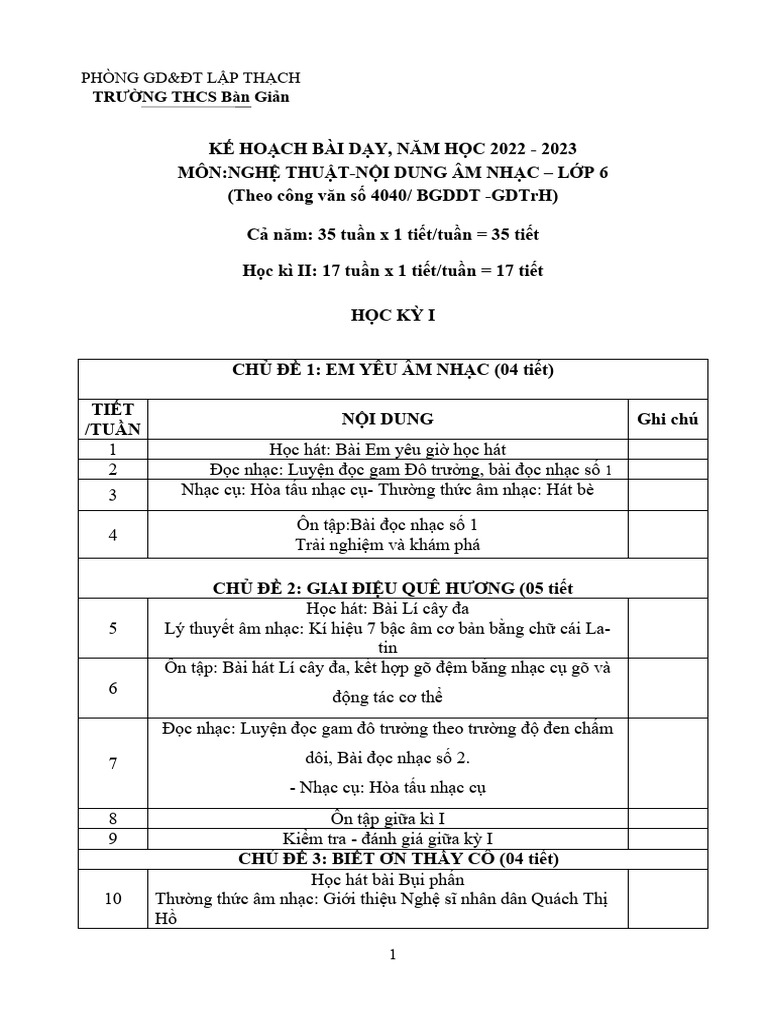 PPCT Âm NH C 6 Theo CV 4040 | PDF