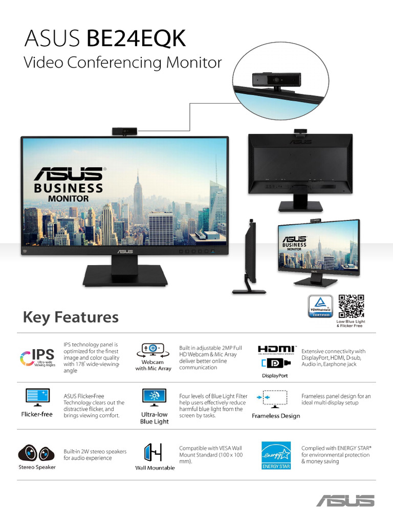 ASUS BE24EQK Business Monitor Datasheet | PDF | Video | Display Resolution