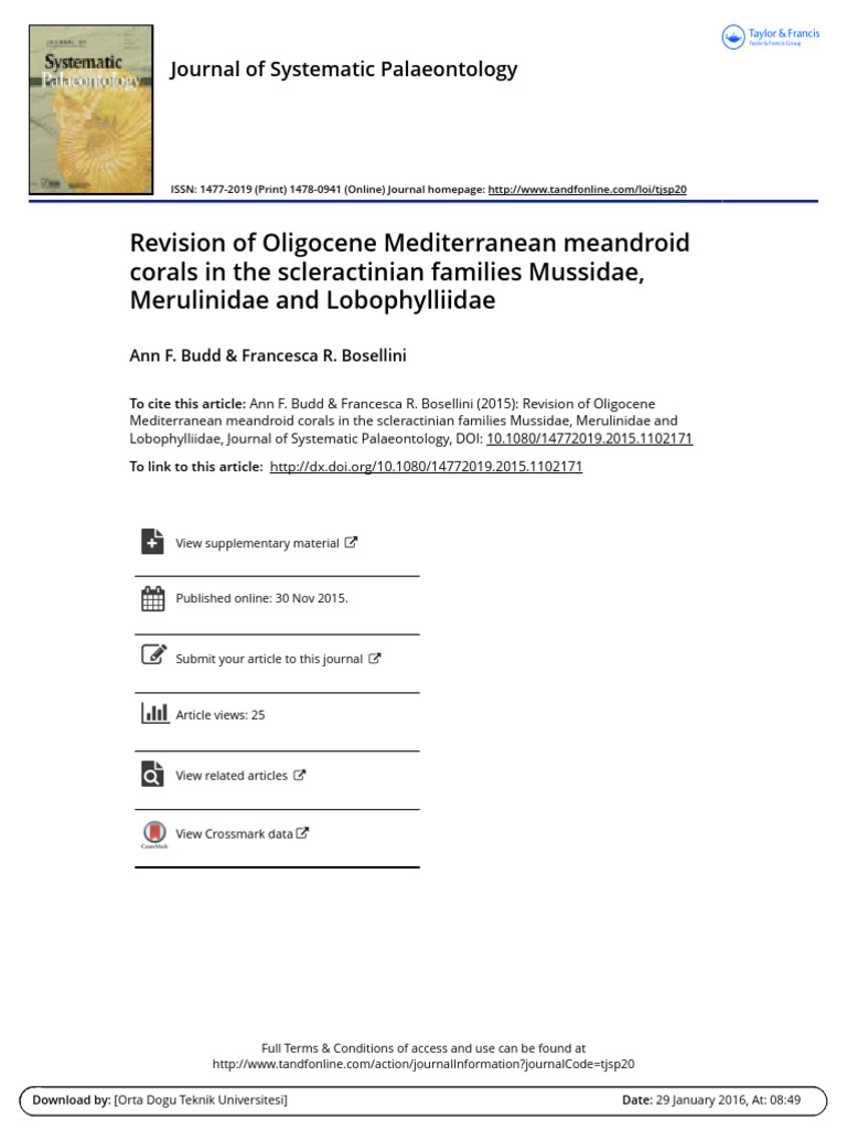 Revision of Oligocene Mediterranean Meandroid Corals in The ...