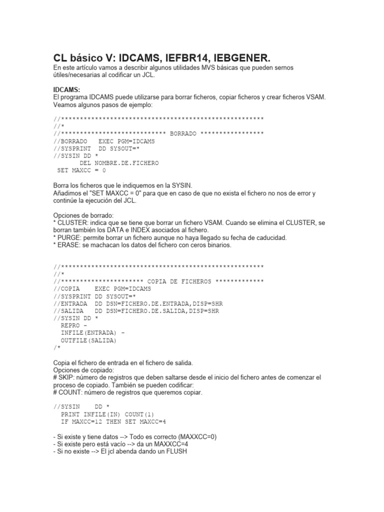 Utilidades MVS para JCL Básico | PDF