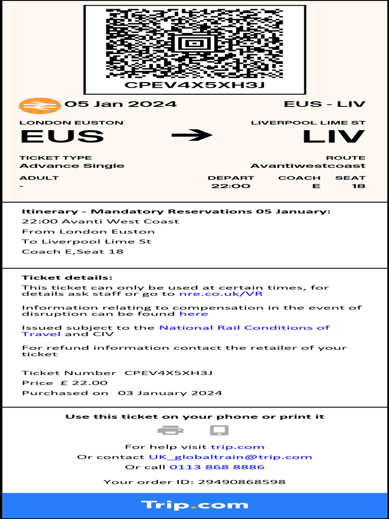 London to Liverpool Train Ticket Details | PDF