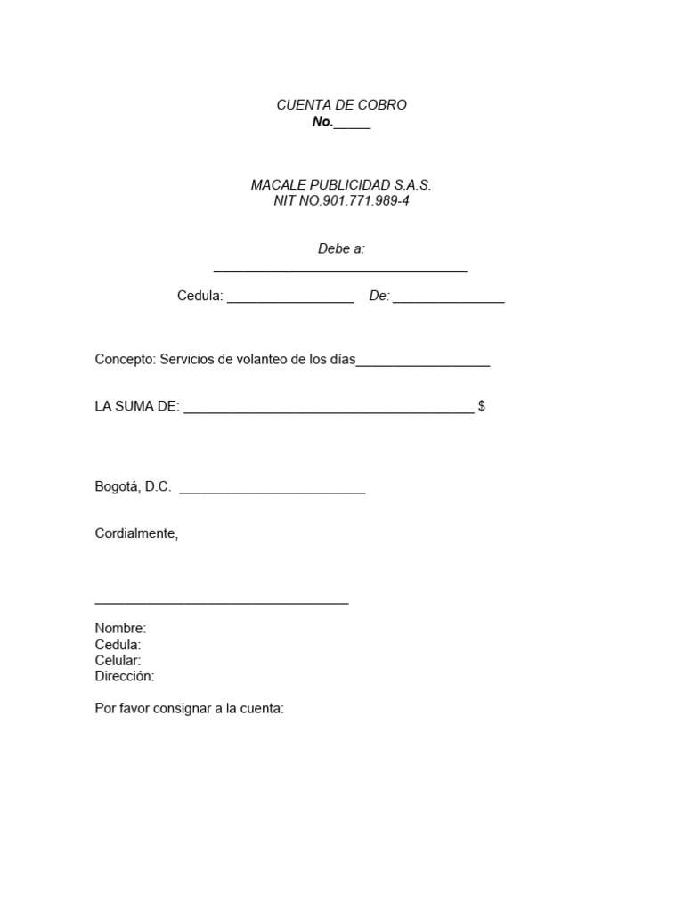 Formato Cuenta de Cobro Actualizada Bogota | PDF