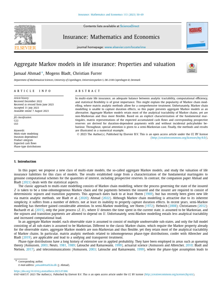 Aggregate Markov Models in Life Insurance | PDF | Markov Chain | Ordinary Differential Equation
