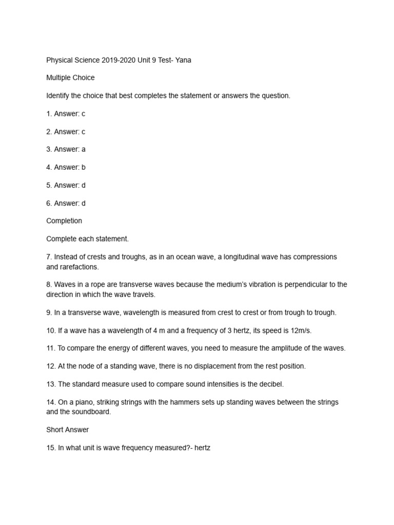 Physical Science Wave Concepts | PDF | Waves | Wavelength