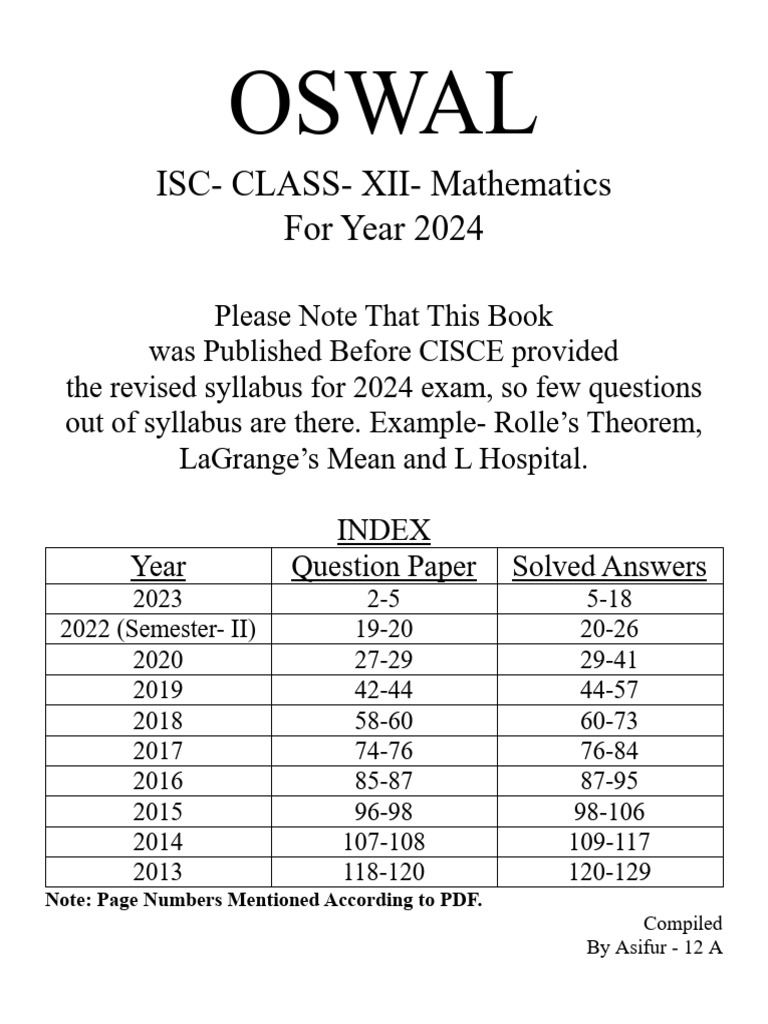 ISC Class 12 Maths Solved Papers 2024 | PDF