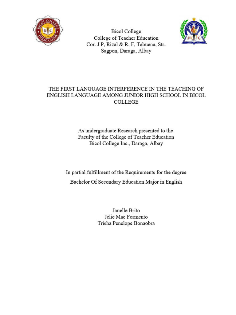 The Fist Language Interference in The Teaching of English Language ...