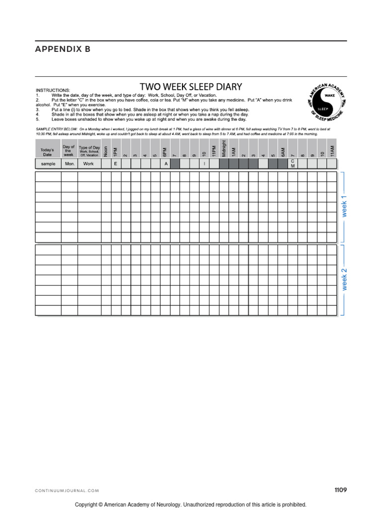 Appendix B Two-Week Sleep Diary | PDF