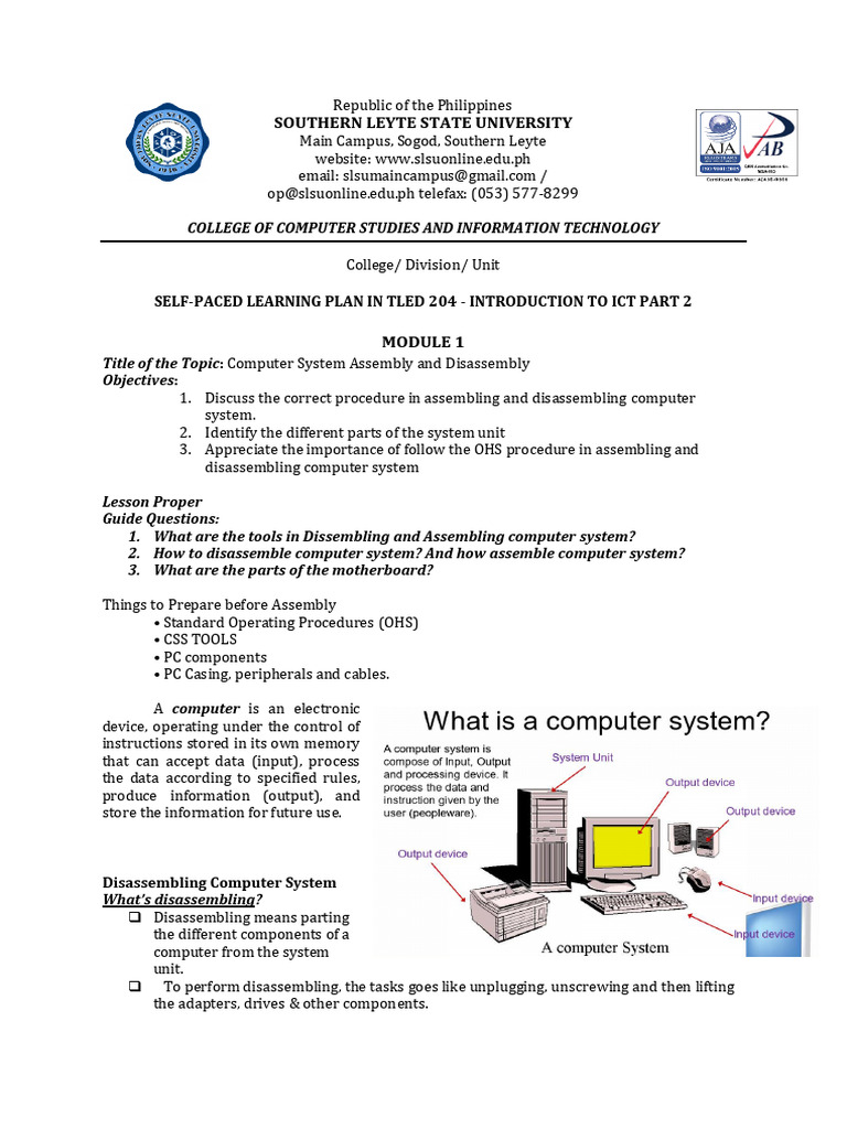 MODULE 1 Assemble and Disassemble Computer System | PDF | Personal Computers | Electronics