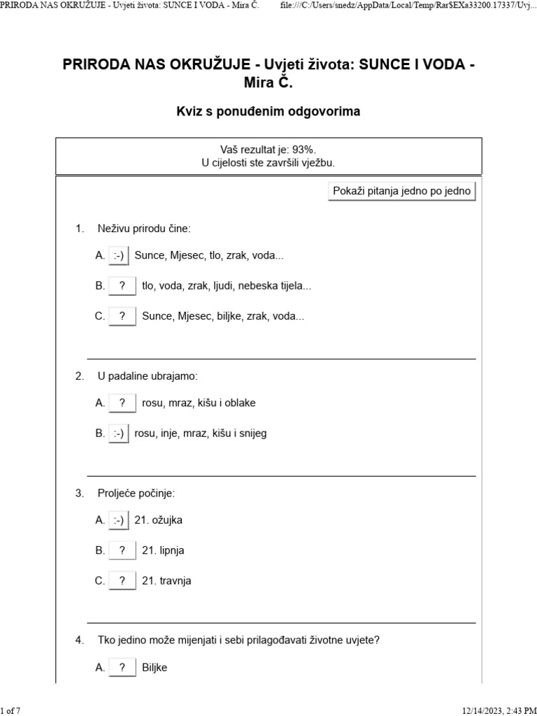 PRIRODA NAS OKRUŽUJE - Uvjeti Života SUNCE I VODA - Mira Č. | PDF