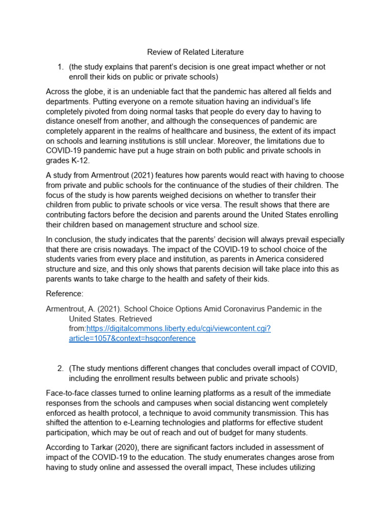 RRL - The Impact of COVID-19 To SHS | PDF | Educational Technology