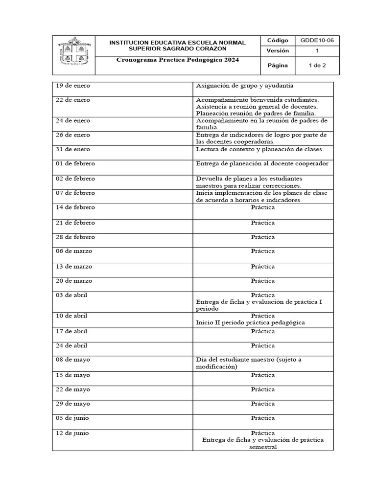 Cronograma Práctica 2024 | PDF
