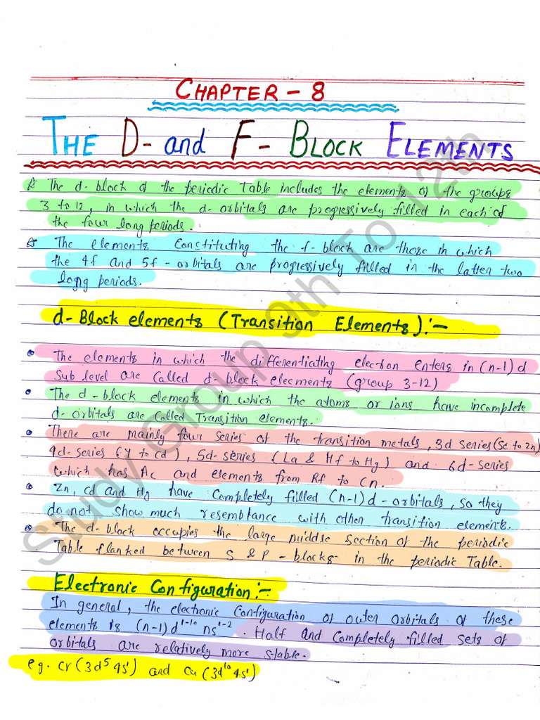Chapter 8 D & F BLOCK ELEMENTS | PDF