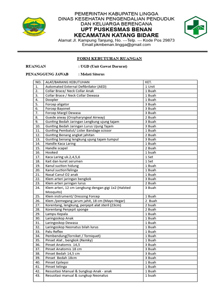 FORM KEBUTUHAN RUANGAN Fixxx | PDF