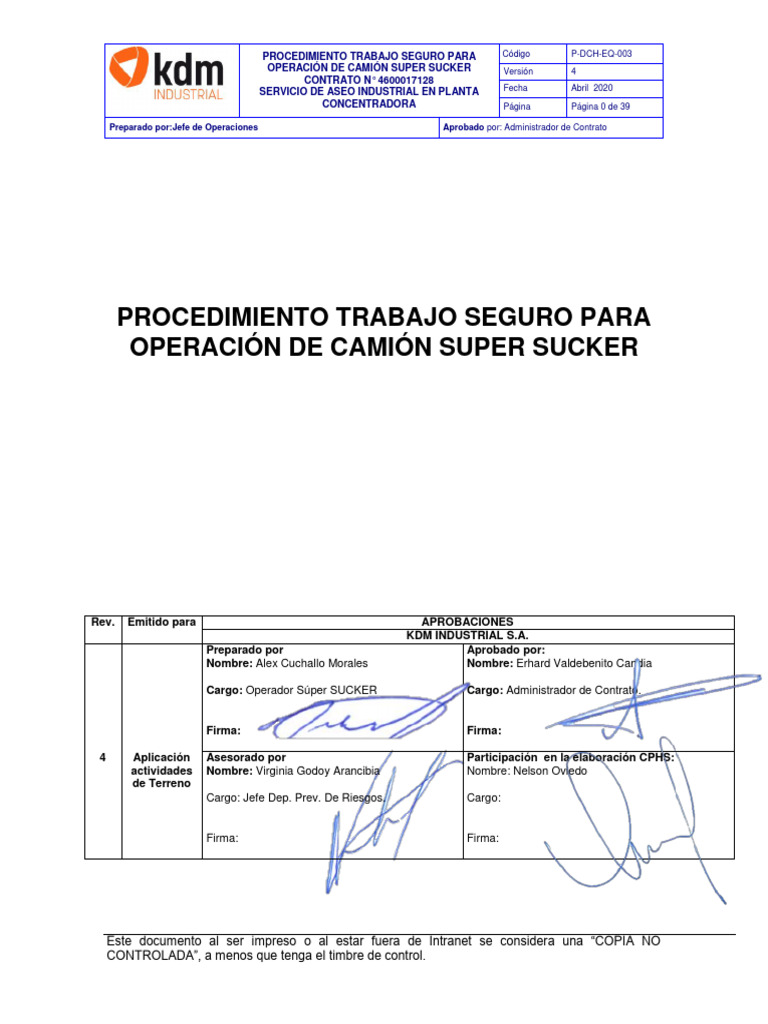 P-DCH-EQ-003 Operación Camión Super Sucker | PDF | Embrague | Seguridad y salud ocupacional
