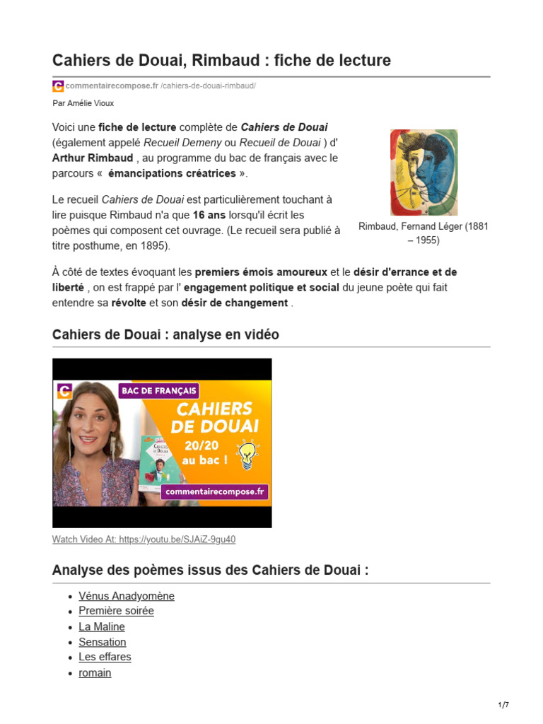 Analyse des Cahiers de Douai de Rimbaud | PDF | Arthur Rimbaud | Poésie