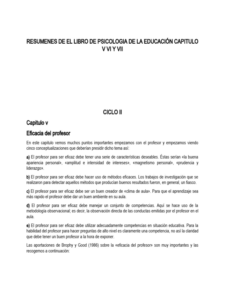Resumen Capitulo V VI Y VII | PDF | Enseñando | Maestros