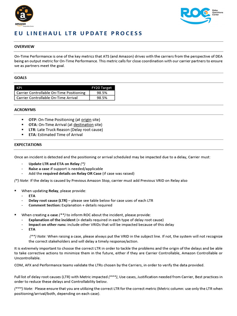 EU+Linehaul+LTR+SOP+ +carriers | PDF | Transport