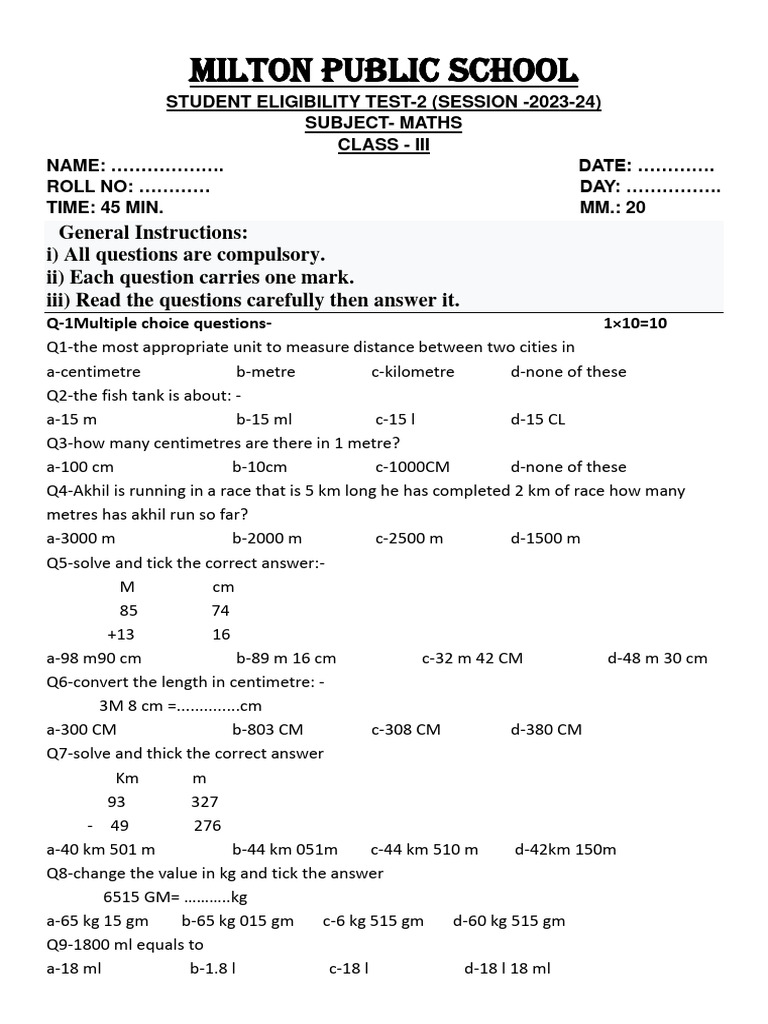 Class III Maths | PDF | Physical Quantities | Quantity