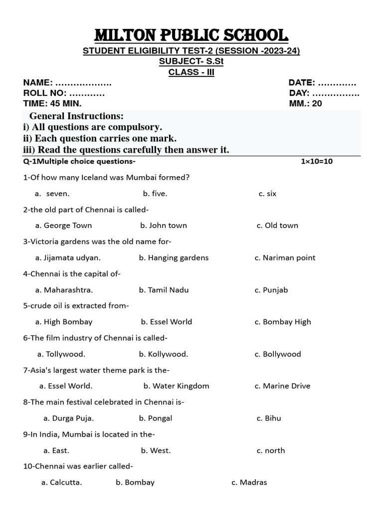 Class III SST | PDF | Mumbai | Tamil Nadu