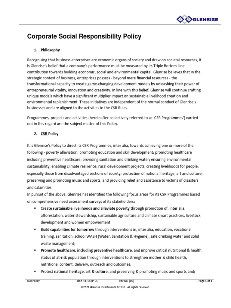 CSR Policy | PDF | Corporate Social Responsibility | Sustainability