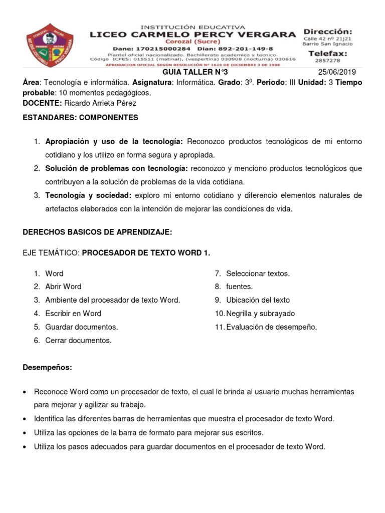 3° Informatica Guía 3-Comprimido | PDF | Microsoft Word | Procesador de ...