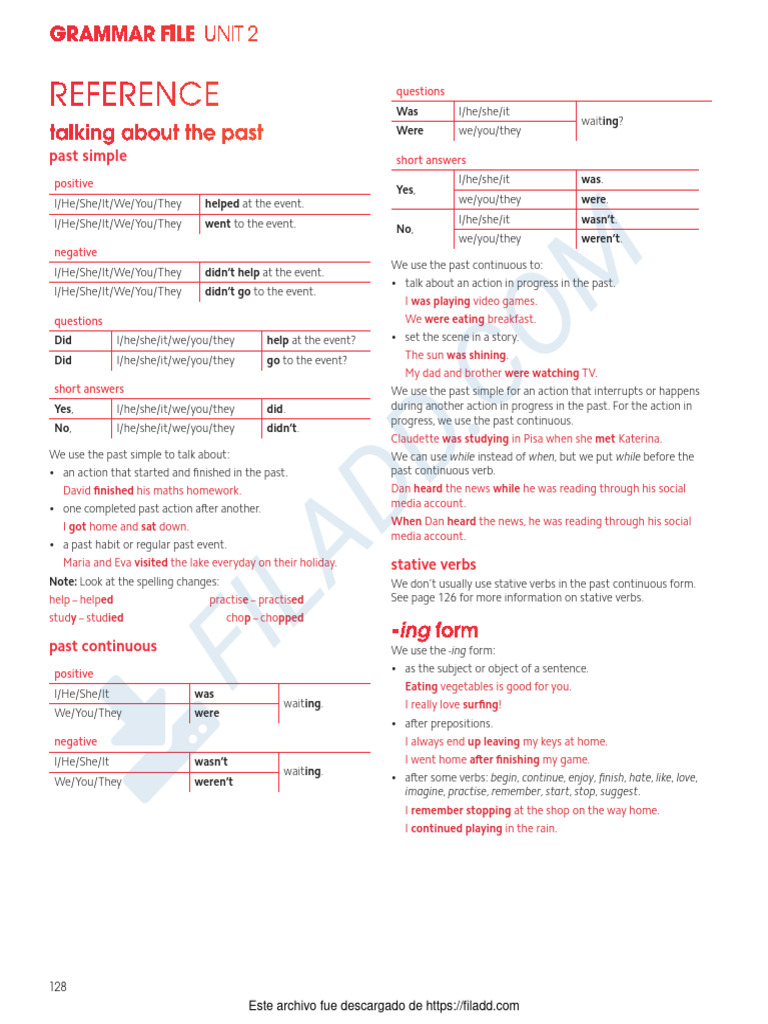 Gold Exp 2e B1 GrammarFiles U2 | PDF | Verb