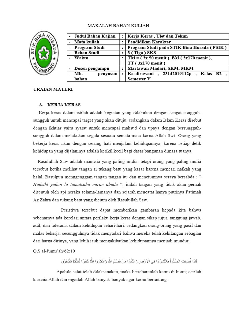 Sikap Ulet dan Tekun dalam Kerja Keras | PDF