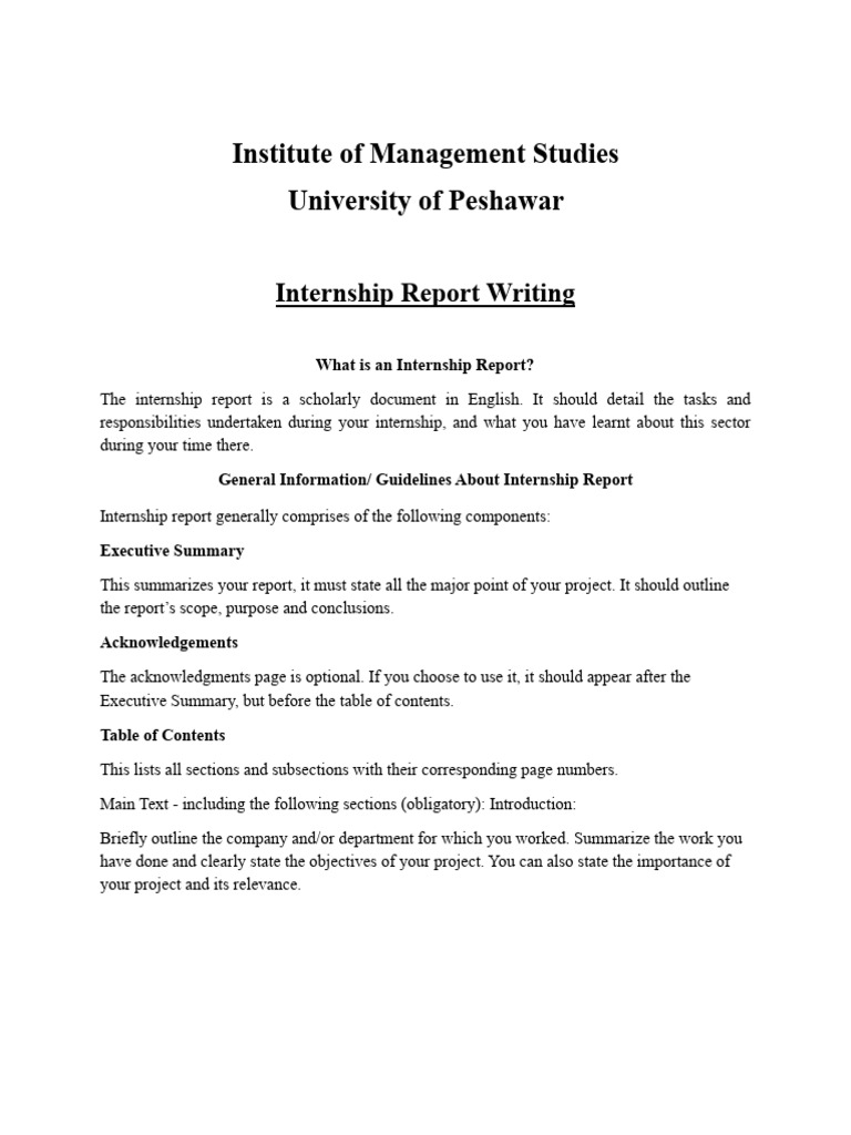 Internship Report Guidelines at IMS Peshawar | PDF | Analytics | Business