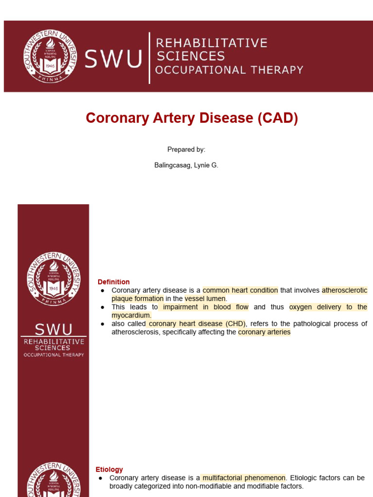 Coronary Artery Disease Report | PDF | Coronary Circulation | Heart