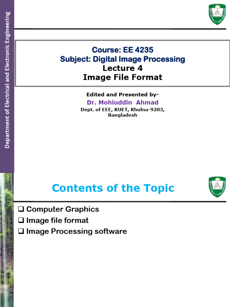 EE4235 - 2k18 - L04 - Image Processing-File Format | PDF | Image Processing | Vision