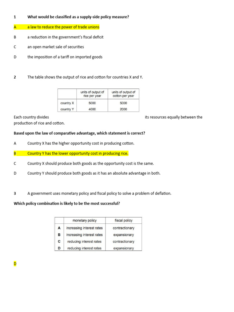 Term 2 Possible Multiple Choice Questions 2 | PDF | Monetary Policy ...