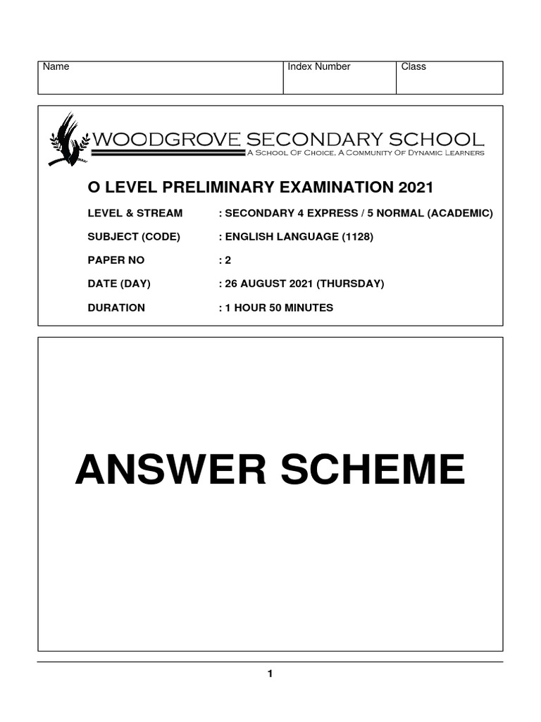 4E5N Prelims 2021 (PAPER 2 - Answer Scheme) - V2 | PDF