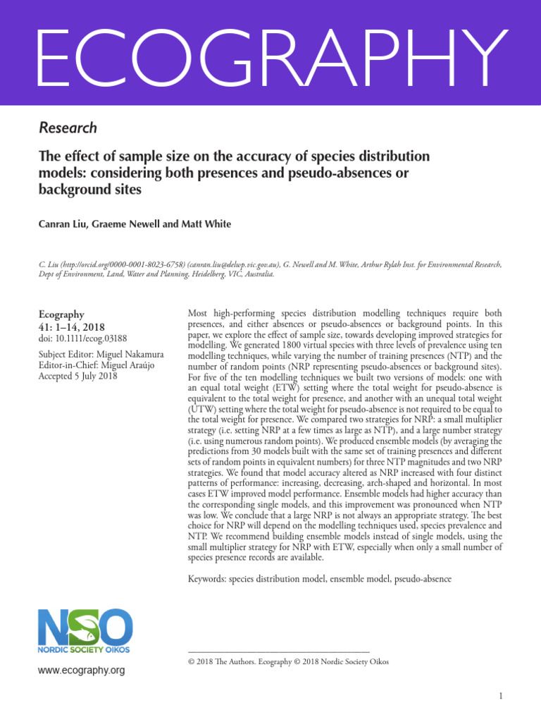 Liu Et Al. 2018 The Effect of Sample Size On Distribution Models | PDF ... Liu Et Al. 2018 The Effect of Sample Size On Distribution Models | PDF ...