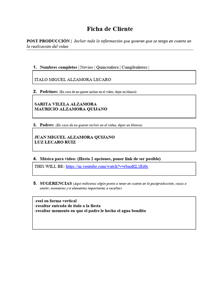 Ficha de Cliente - Eventos | PDF