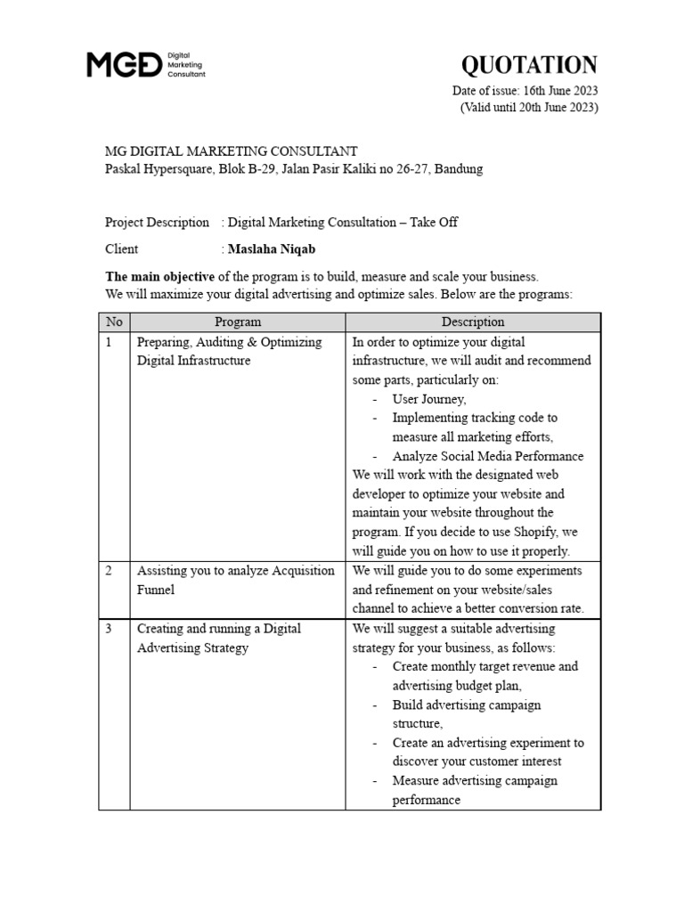 (2023-06) Quotation MGD - Maslaha Niqab | PDF | Advertising | Digital Marketing