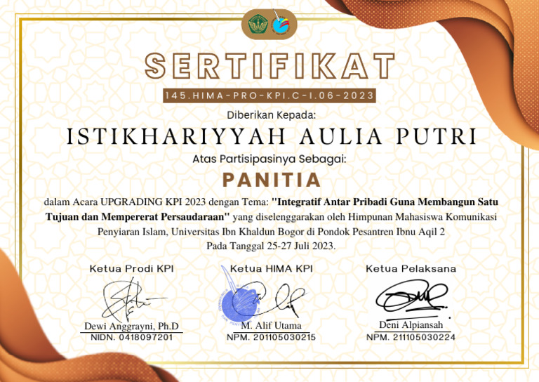 Contoh Sertifikat Panitia | PDF