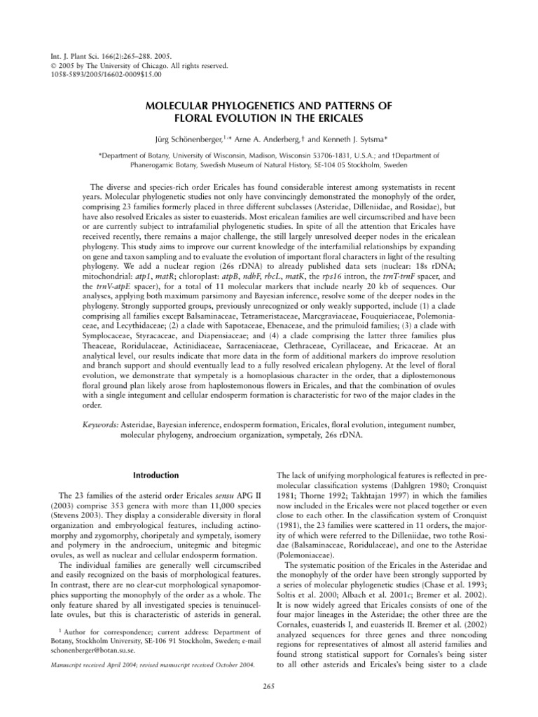Schonenberger Et Al. 2005 Floral Evolution in Ericales | PDF ...