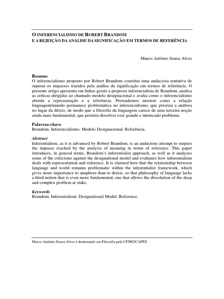 O Inferencialismo de Robert Brandom e A Rejeição Da Análise Da ...