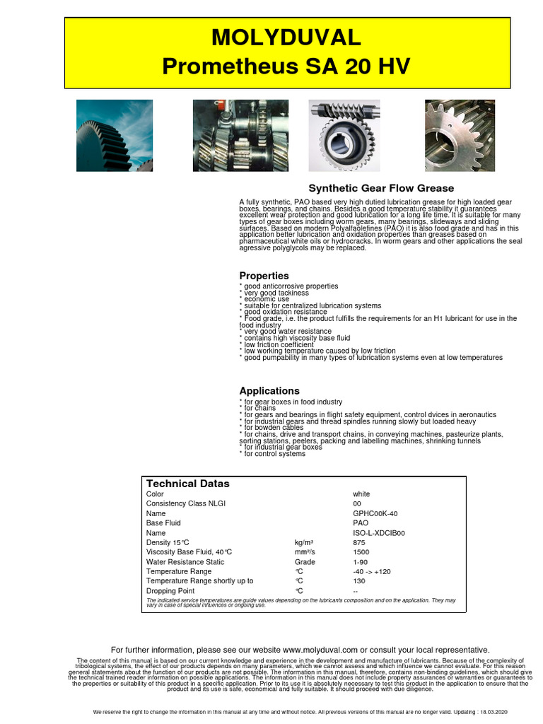 Prometheus Sa 20 HV | PDF | Lubricant | Friction