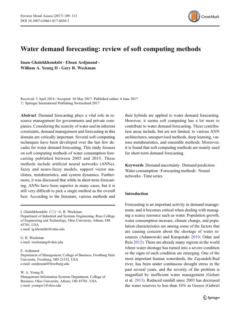 Water Demand Forecasting: Review of Soft Computing Methods | PDF | Support Vector Machine ...