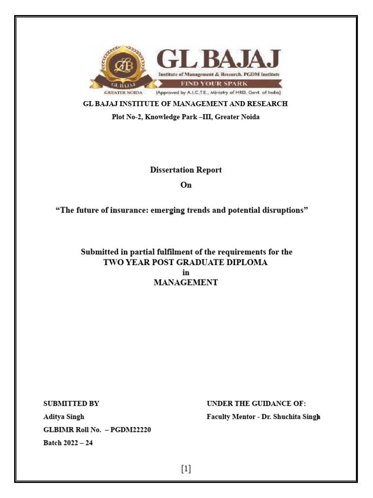 Desertation Synopsis Aditya Singh | Download Free PDF | Innovation | Insurance