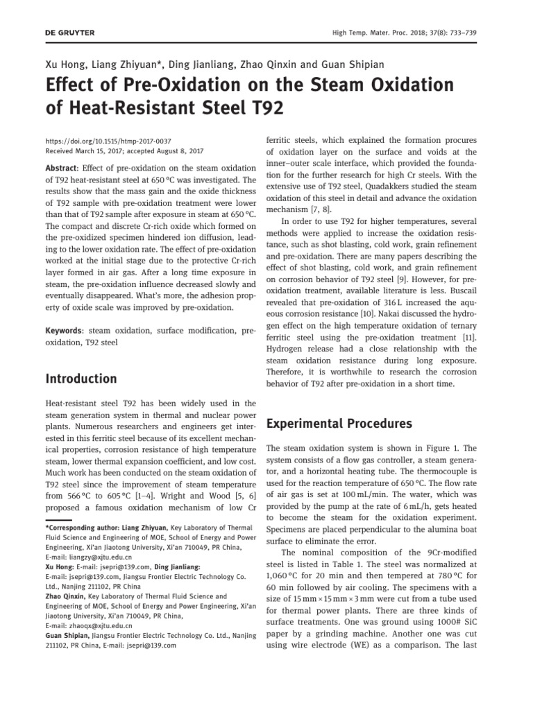 Effect of Pre Oxidation On The Steam Oxidation of Heat Resistant | PDF | Corrosion | Iron