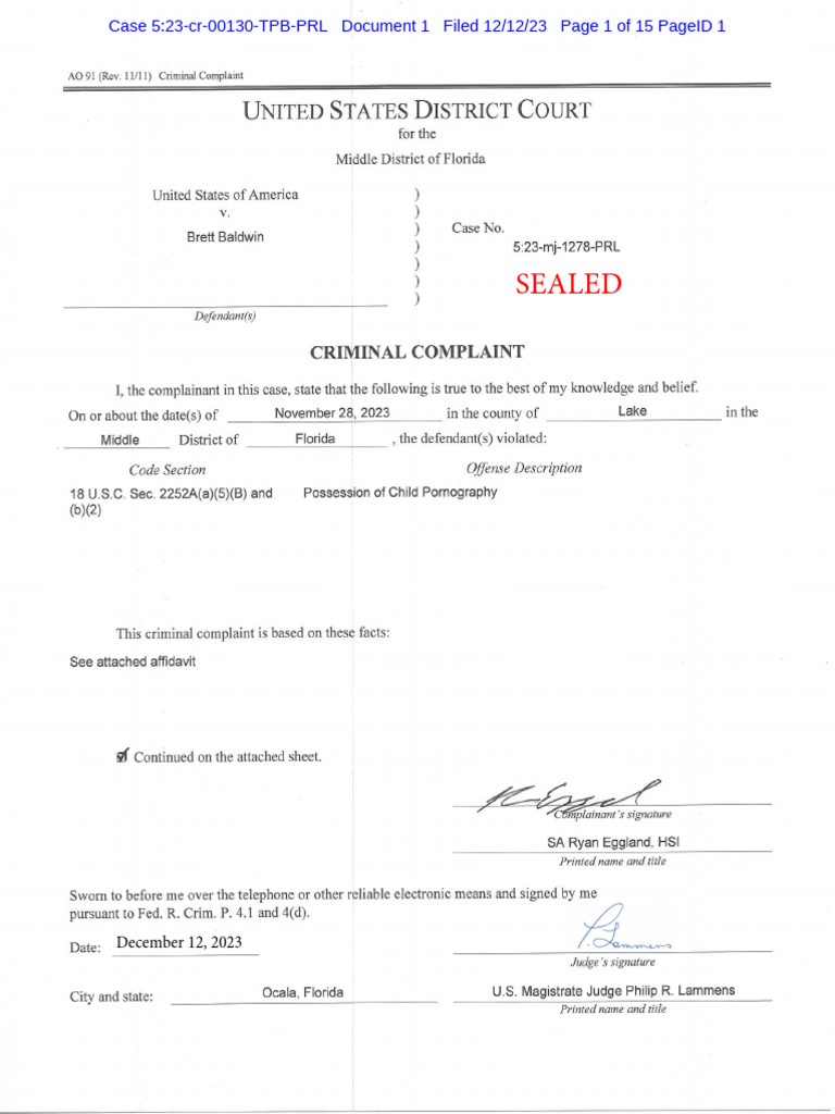 Brett Baldwin PC Affidavit | PDF | Child Pornography | Probable Cause