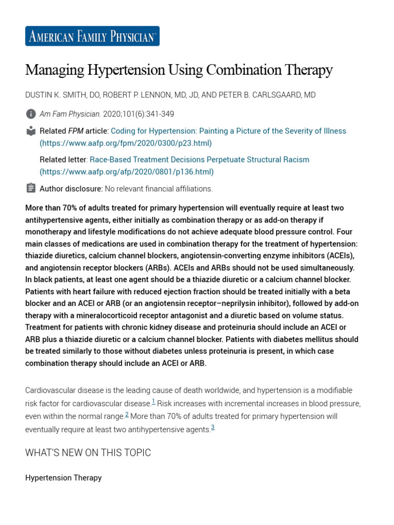 Managing Hypertension Using Combination Therapy - AAFP | PDF ...
